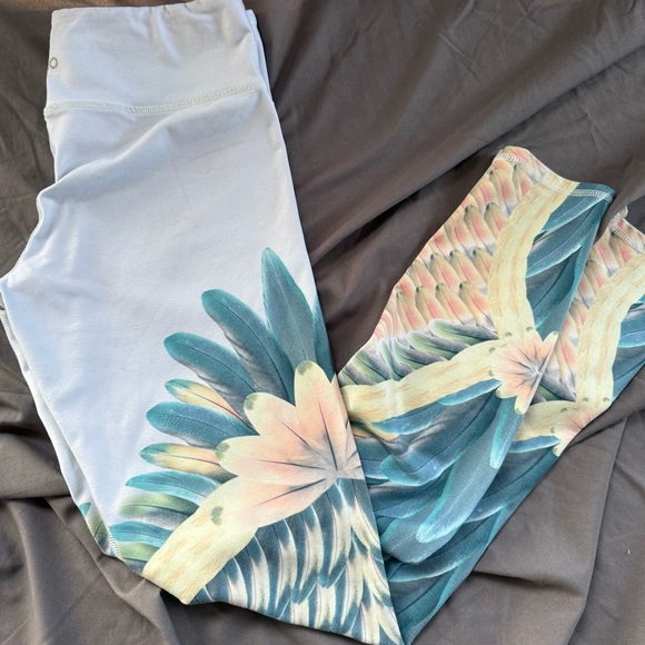 ALO Yoga | Other | Alo Yoga Feather Print Leggings Blue And Pink | Poshmark